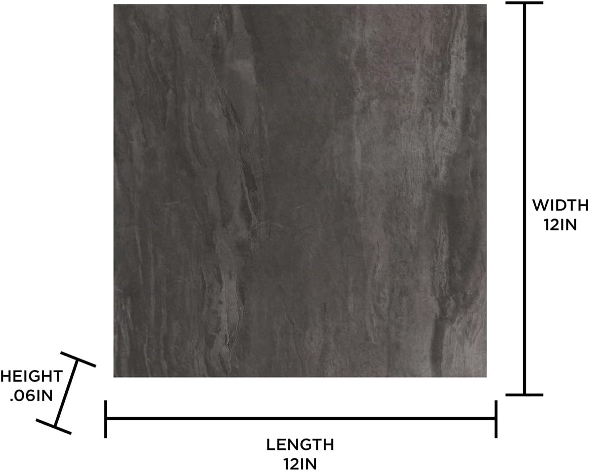 Marble Vinyl Tiles Raven Peel & Stick Floor Tiles - Dark Grey Marble ...