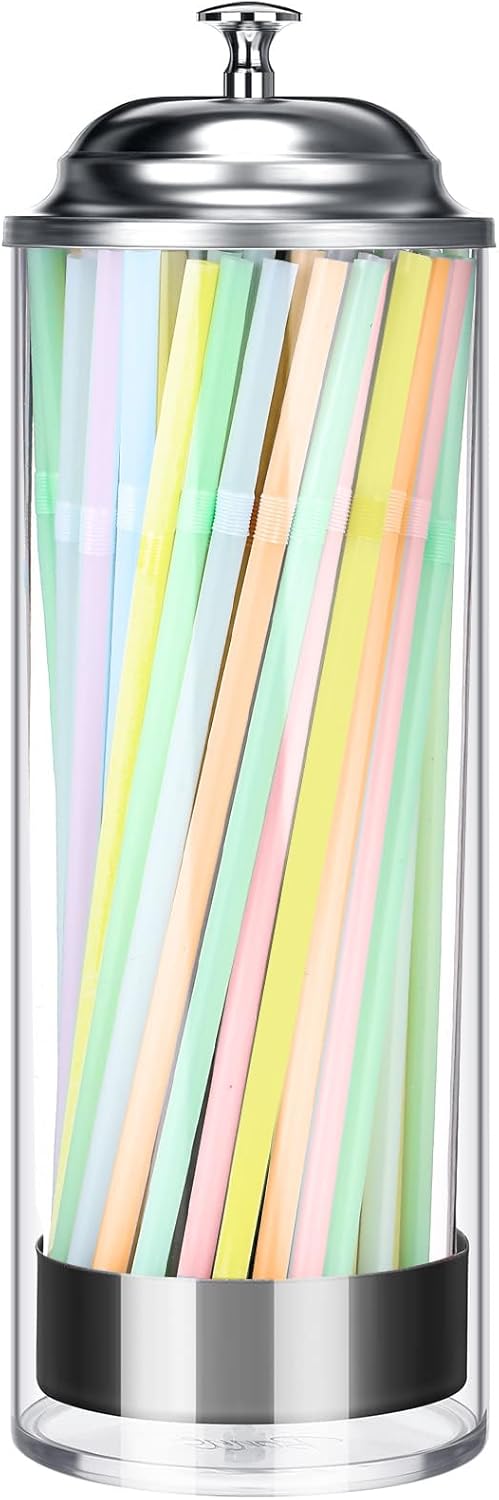 Amazon.com: Patelai Straw Holder Dispenser and 100 Pcs Straws Plastic ...