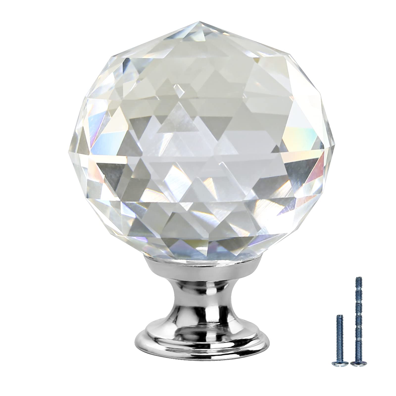 FURNIWARE 12PCS 40mm Round Clear Crystal Glass Cabinet Knobs, Cupboard ...