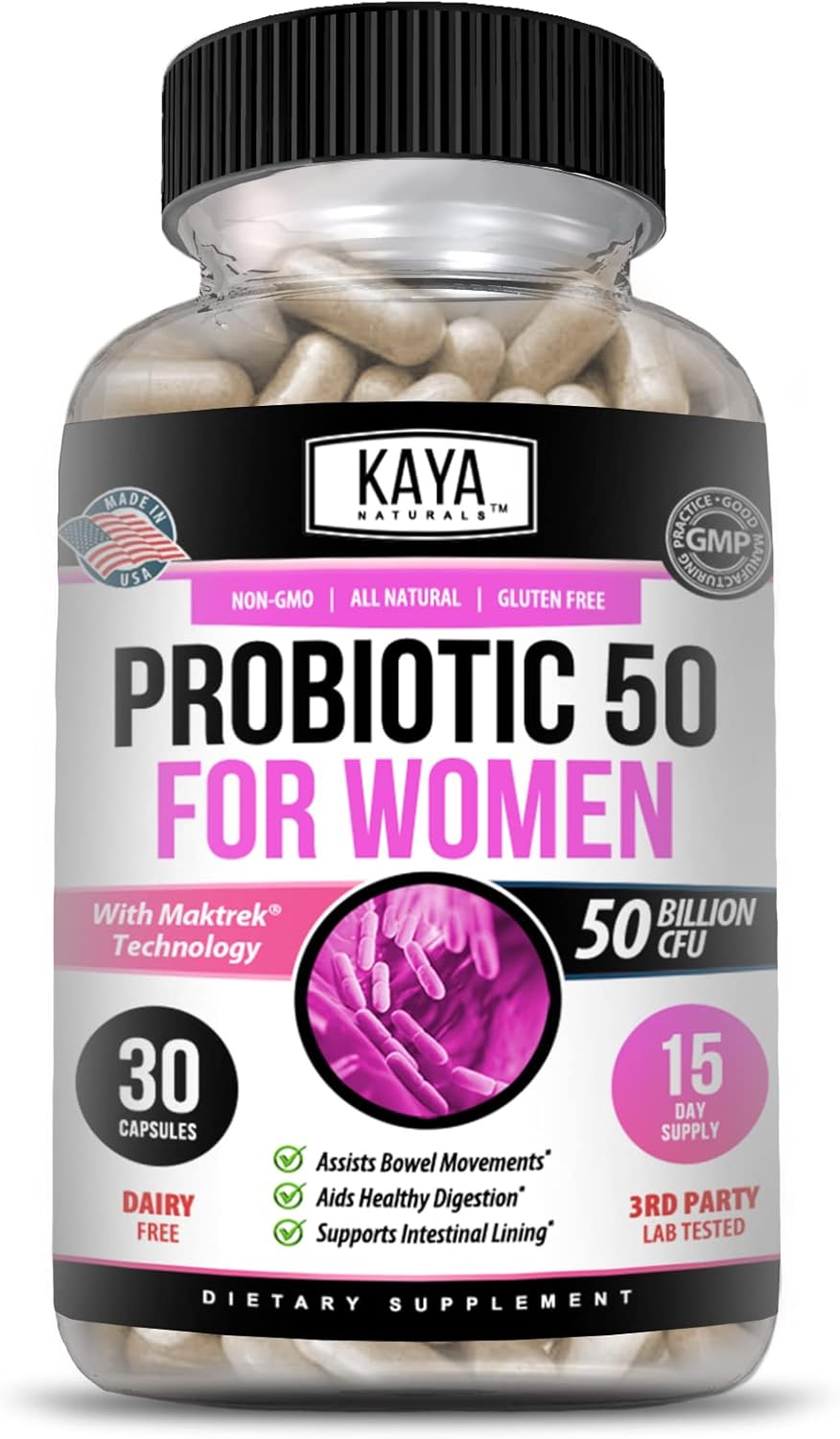 Amazon.com: Kaya Naturals Probiotic 50 Billion CFU | Probiotics for ...