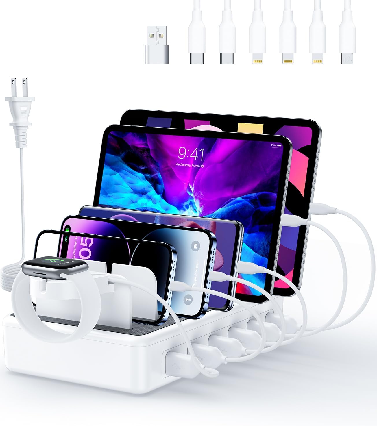 Amazon.com: Honcila Charging Station for Multiple Devices, 50W 6 Ports ...