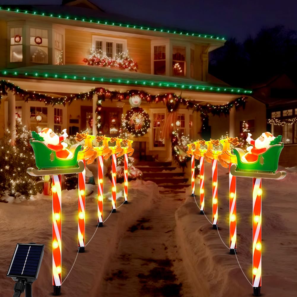 Amazon.com : Solar Christmas Pathway Lights - Set of 5 Solar Santa ...