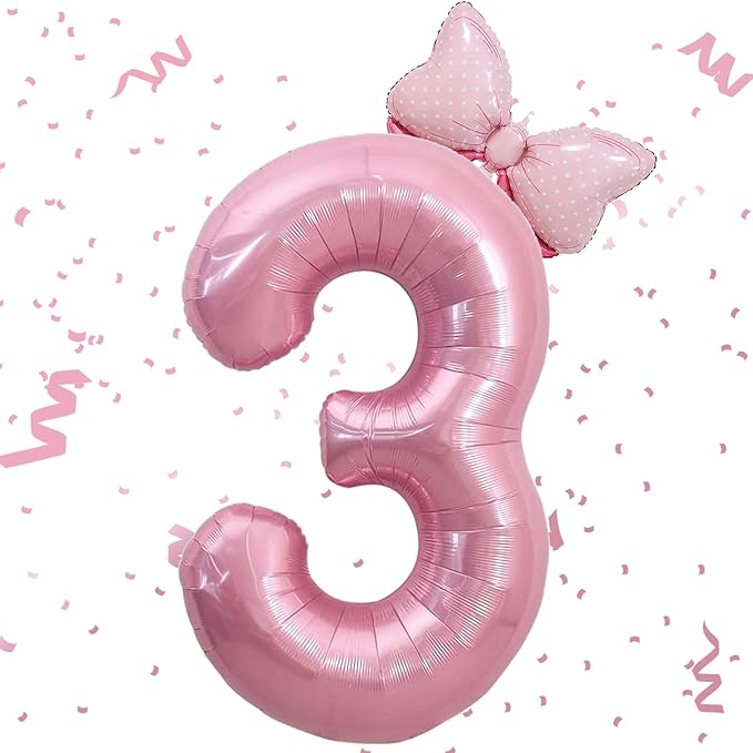 Amazon.com: Pink 40 Inch Giant Number 3 Balloon Set With Mini Bow for ...