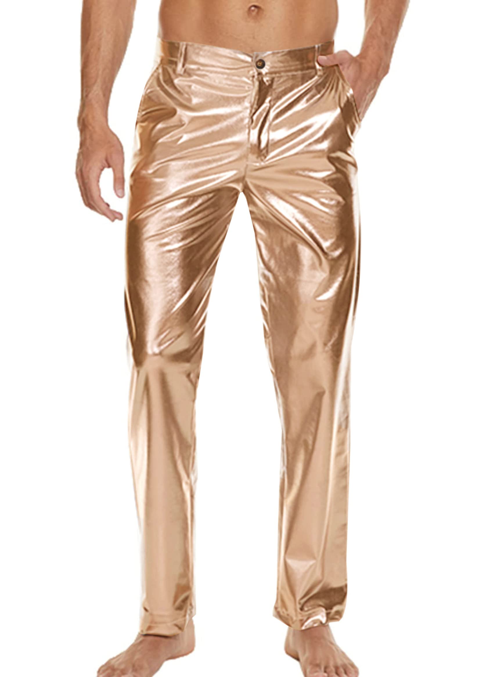 Mens Metallic Shiny Disco Pants 70s Party Dance Nightclub Pants ...