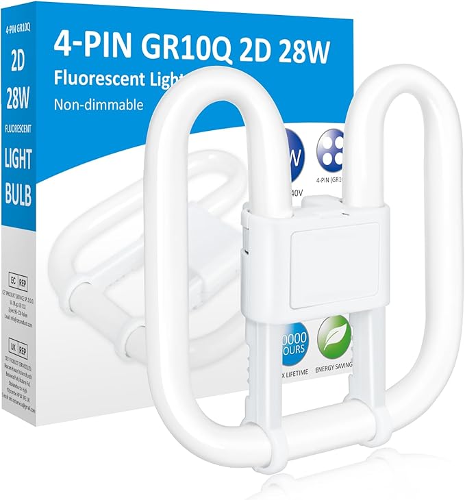 GR10q 4-Pin Bulb 28W 3500K Warm White, 2D Square CFL Compact ...