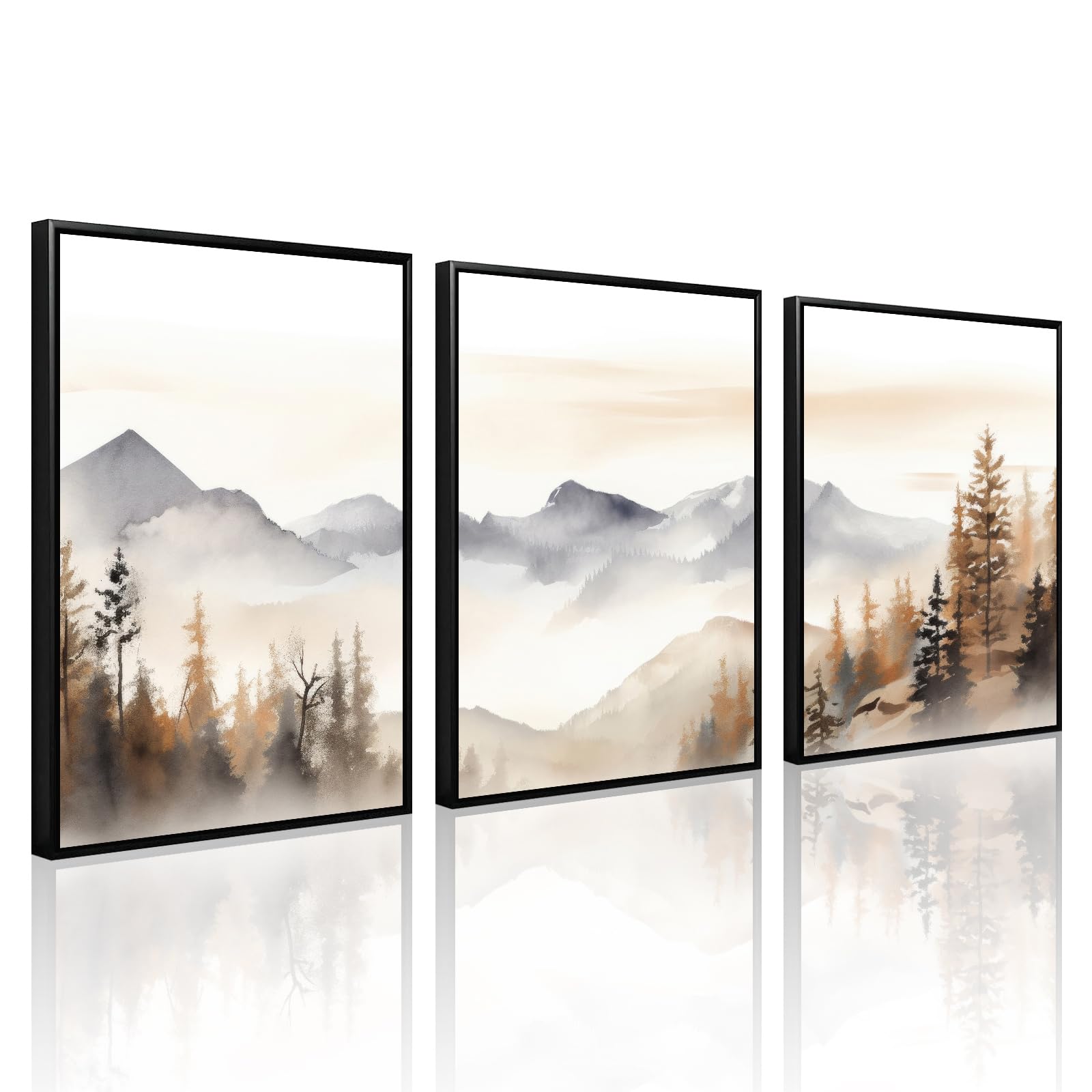 Neutral Mountain Wall Art Decor Set of 3 Forest Canvas Wall Art Poster ...
