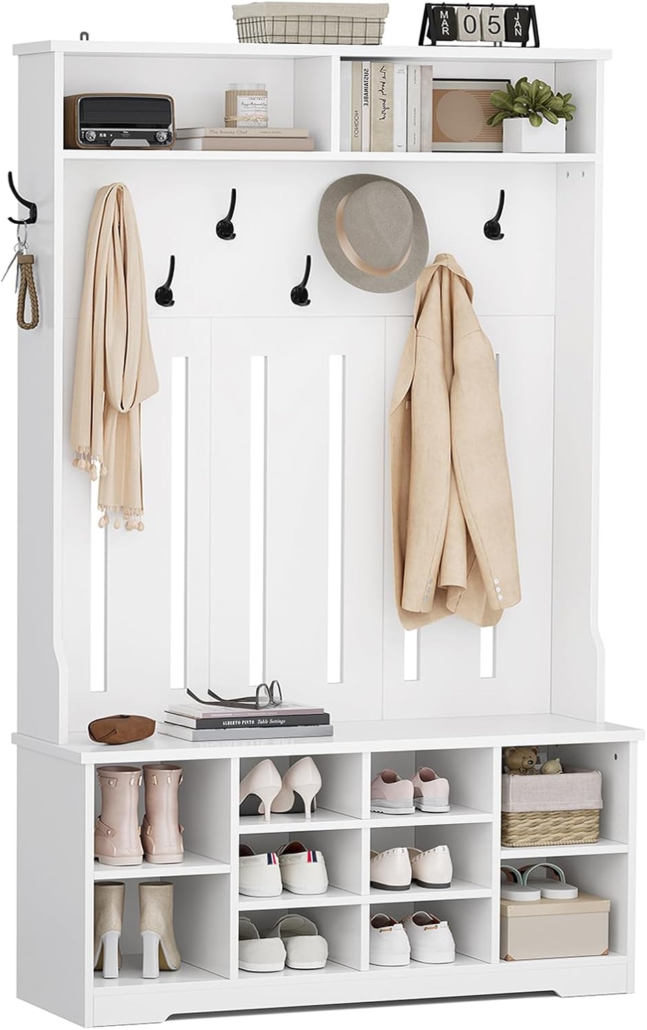 AOGLLATI Coat Stand with Shoe Bench, Coat Set with 8 Double Hooks and ...