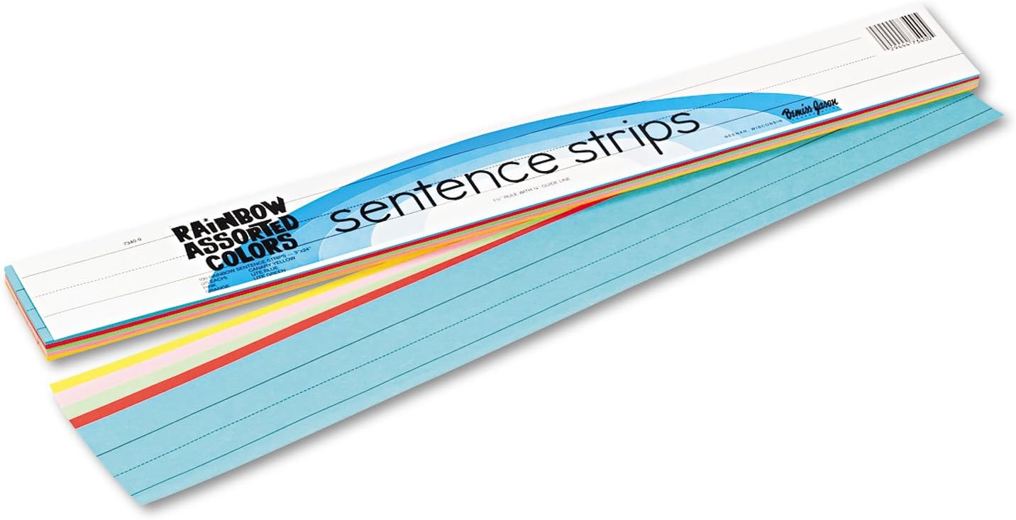 Pacon Sentence Strips, 100 Paper Strips, 3" x 24", Assorted Colours ...