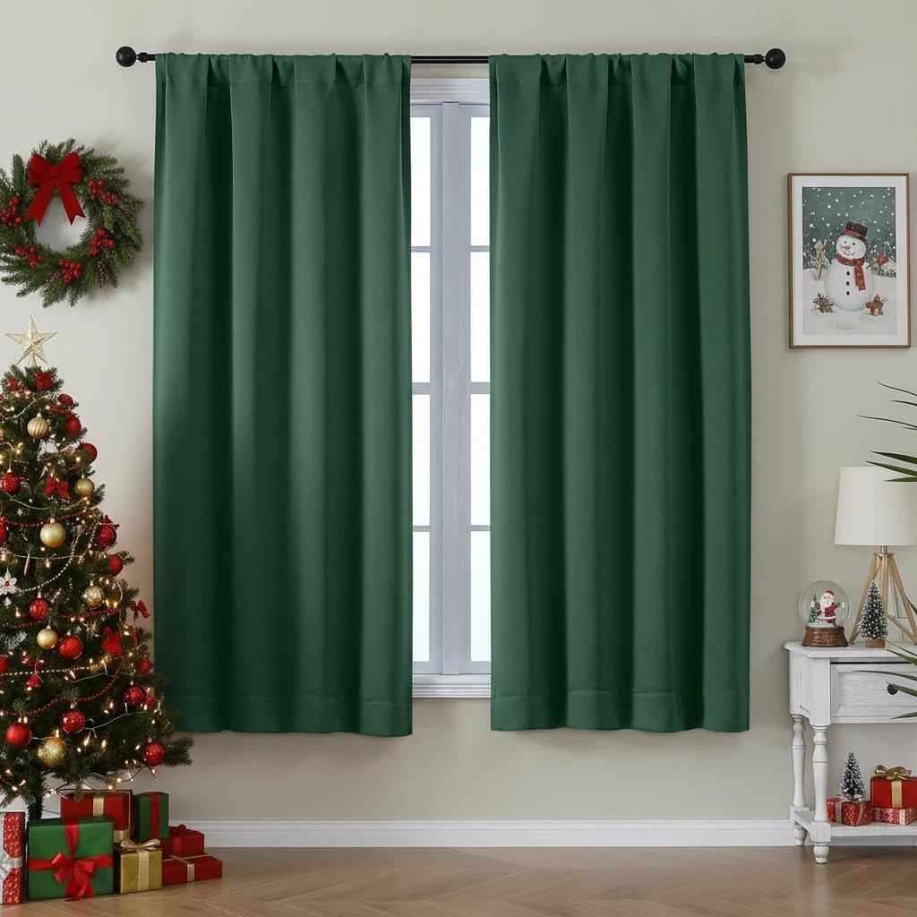 Amazon.com: Simplebrand Ava Ever Green Blackout Curtains for Bedroom 63 ...