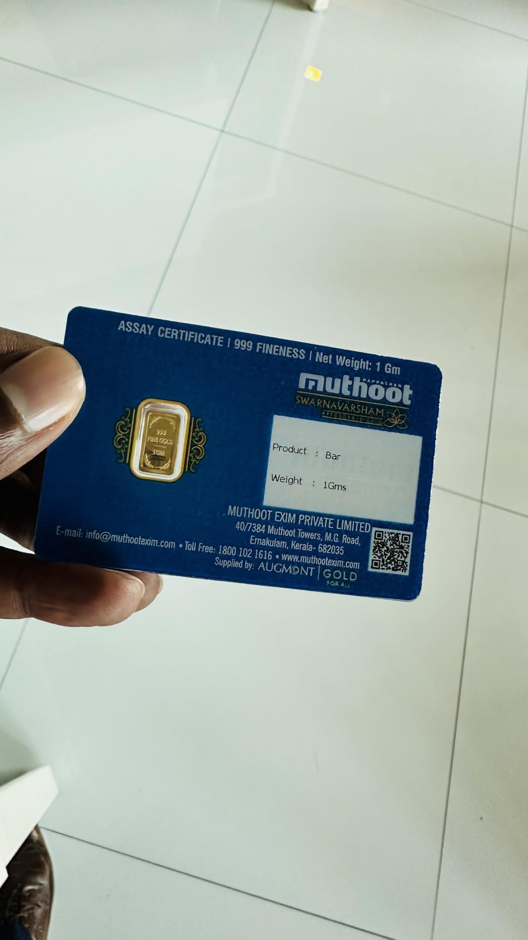 Muthoot Pappachan Swarnavarsham 24K (999) Yellow Gold Bar 1 Gm : Amazon ...