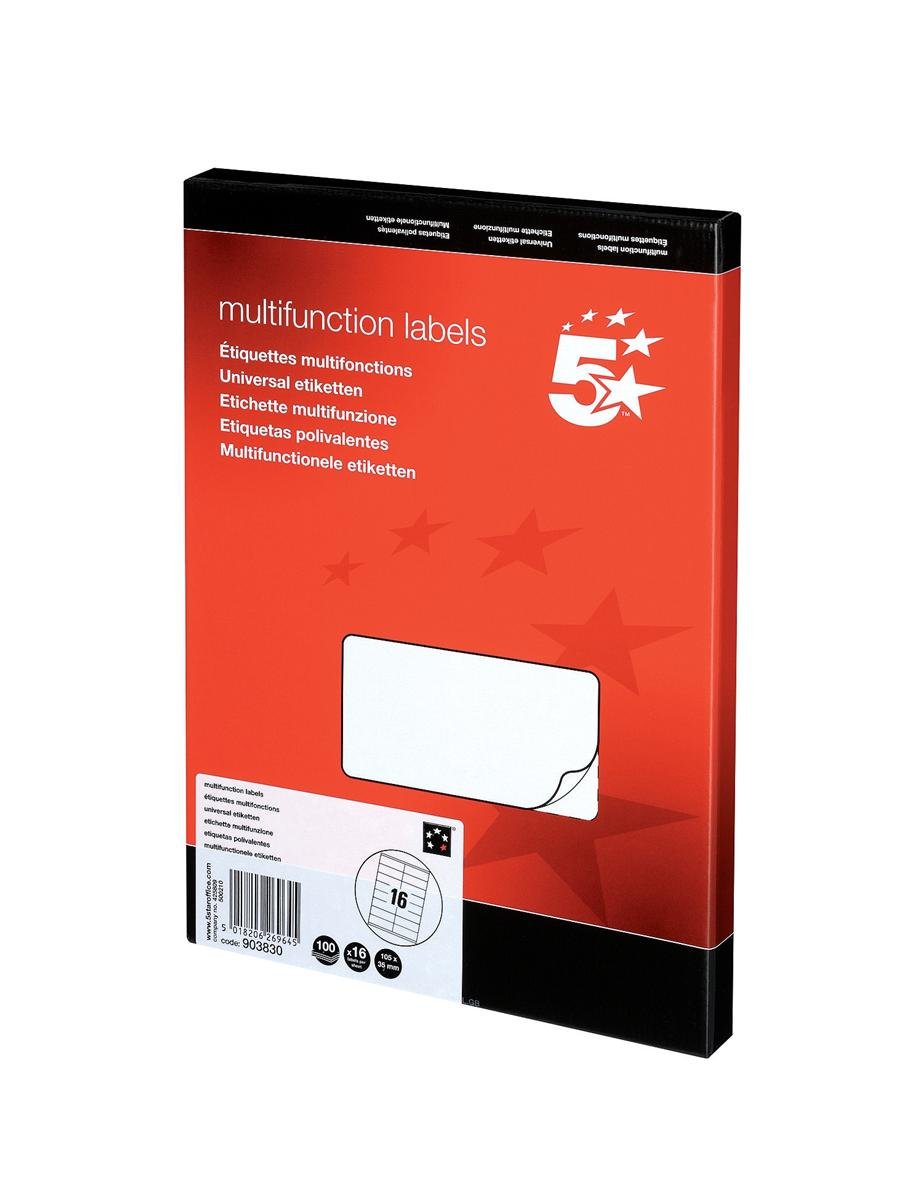 5 Star Labels Laser Copier and Inkjet 105x35mm 16 per Sheet [1600 ...