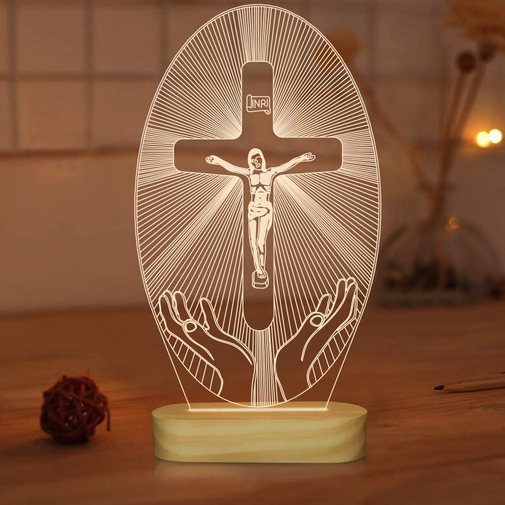 Cross 3D Night Light, Attivolife Jesus Illusion Hologram Lamp 16 Color ...