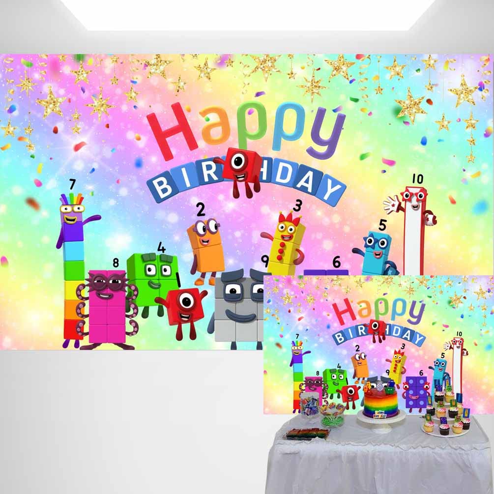 Buy Numberblocks Birthday Party Supplies Backdrop with Rainbow Glitter ...