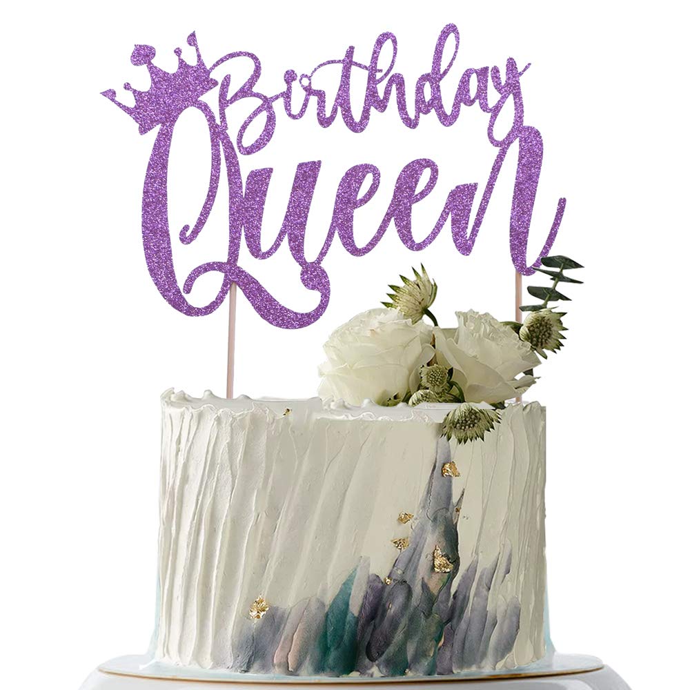 Amazon.com: YUINYO Handmade Glitter Queen Birthday Cake Topper, Happy ...
