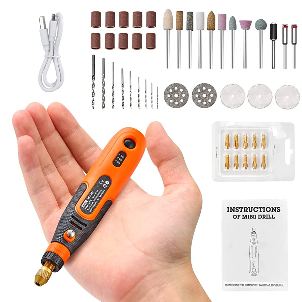 Verilux® 45pcs Mini Cordless Drill Machine, 900Ah USB Rechargeable 3 ...