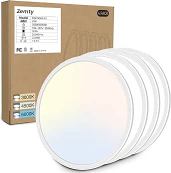 Zemty 4-Pack 12" LED Ceiling Lights with 3 Color Temperatures