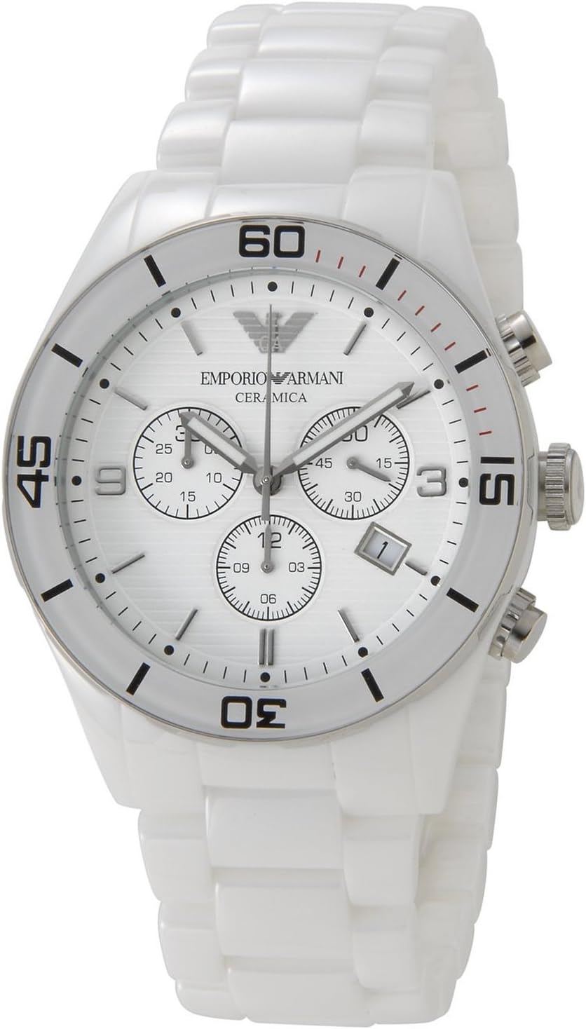 Amazon.co.jp: EMPORIO ARMANI エンポリオ アルマーニ メンズ セラミカ ホワイト クロノグラフ AR1424 ...