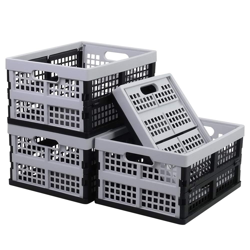 Jandson16 L Plastic Folding Storage Crate Black And Gray Collapsible ...