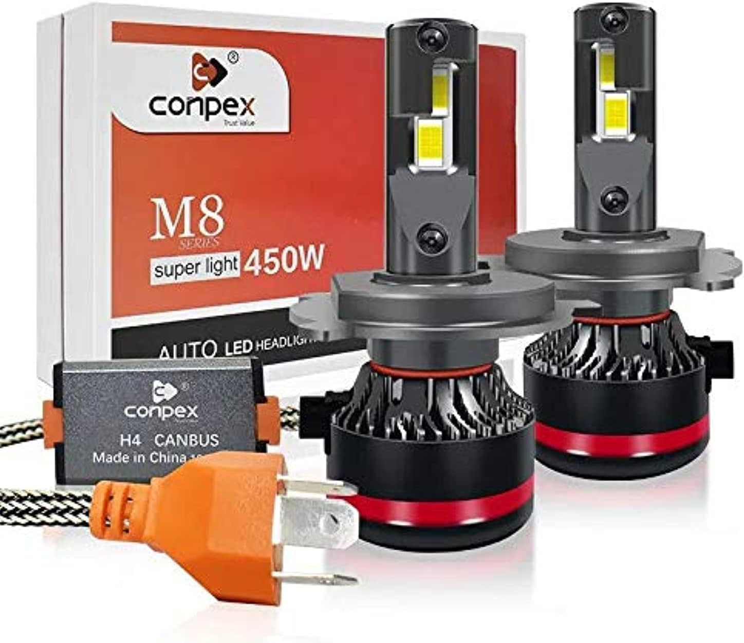 Conpex H4 LED Headlight Bulbs Conversion Kit Anti Flicker with 5 Sides ...