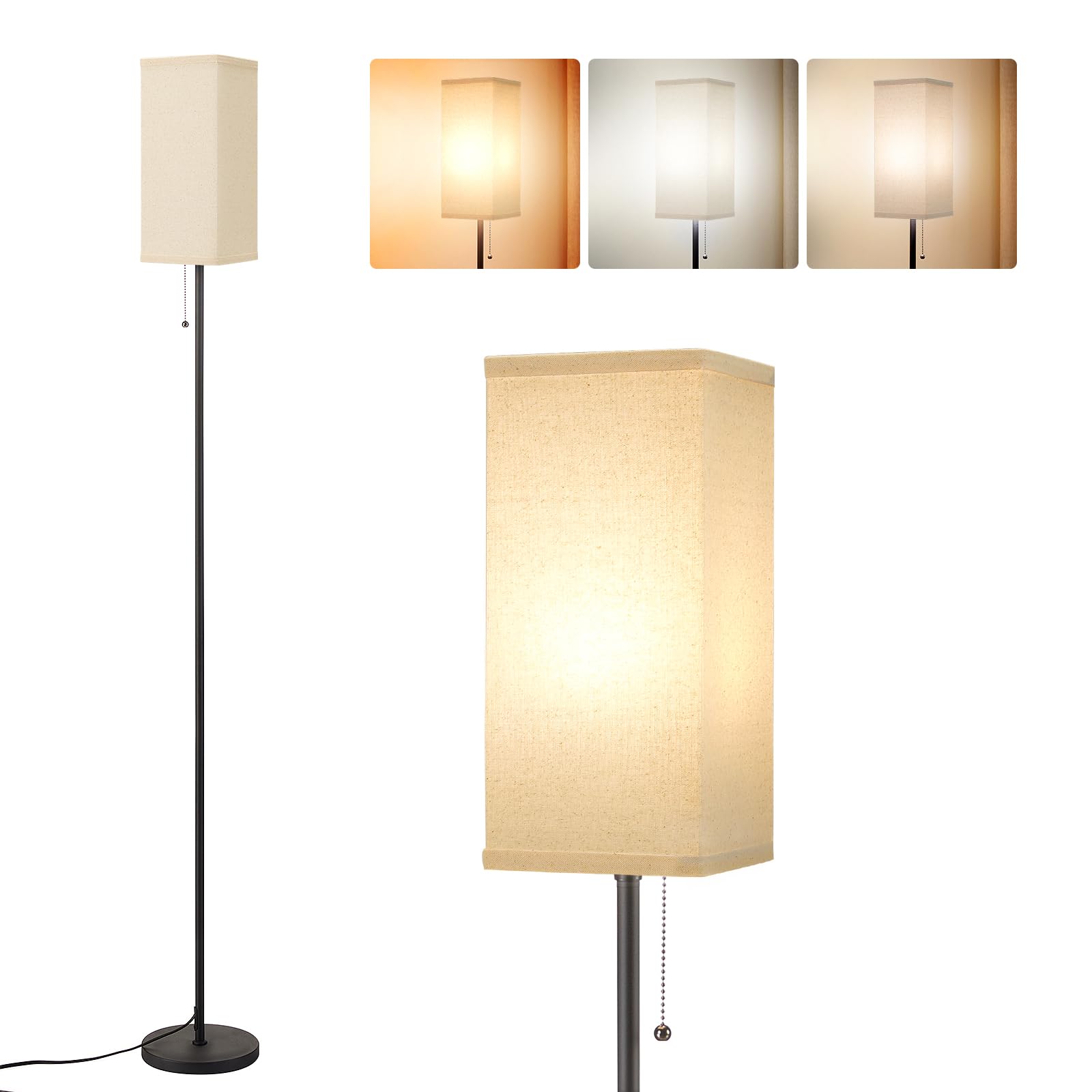 Ziisee Beige Floor Lamps for Living Room - 3 Color Temperature Black ...
