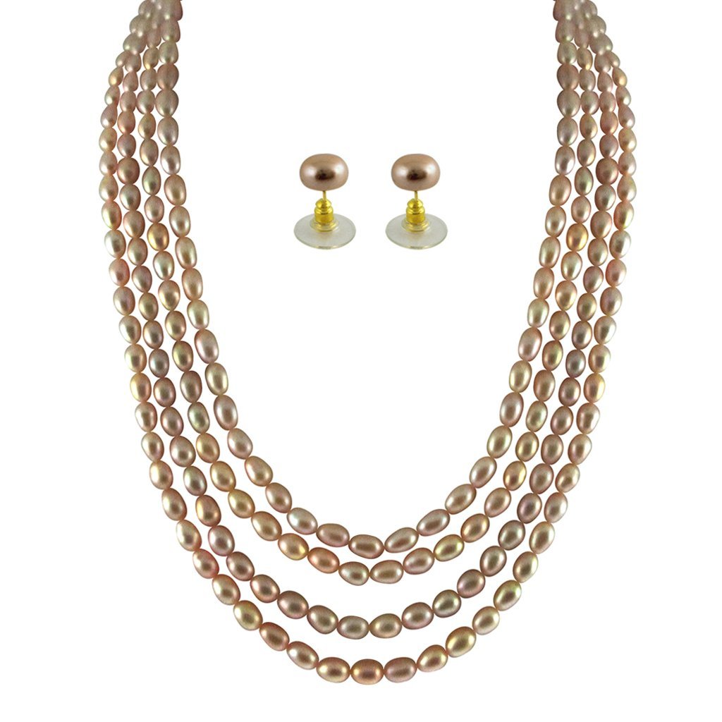 Sri Jagdamba Pearls Dealer Fresh Water 4 String Pink Hyderabadi Pearl ...