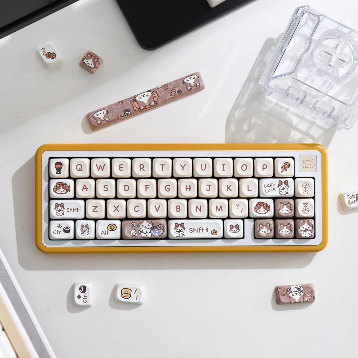 Amazon.com: SUEHIODHY PBT Cat Keycaps Set MOA Profile Cute Keycaps 144 ...