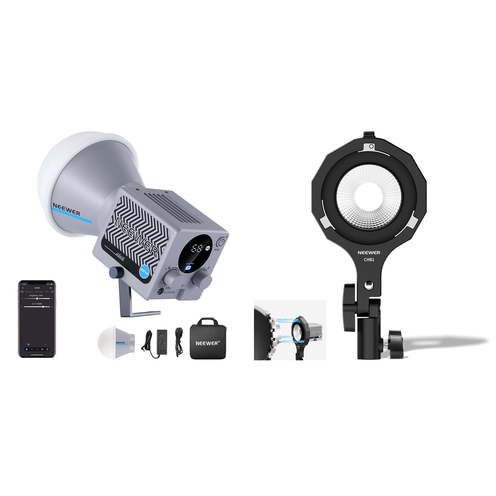 Amazon.com : NEEWER HS60B Mini Video Light with App Control, 60W ...