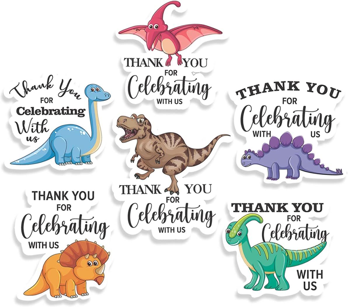 Amazon.com: Cute Dinosaur Thank You Stickers Thank You for Celebrating ...