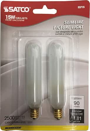 Satco S3715 Blister Pack with Two T6 Candelabra Tubular 15 Watt 120V ...