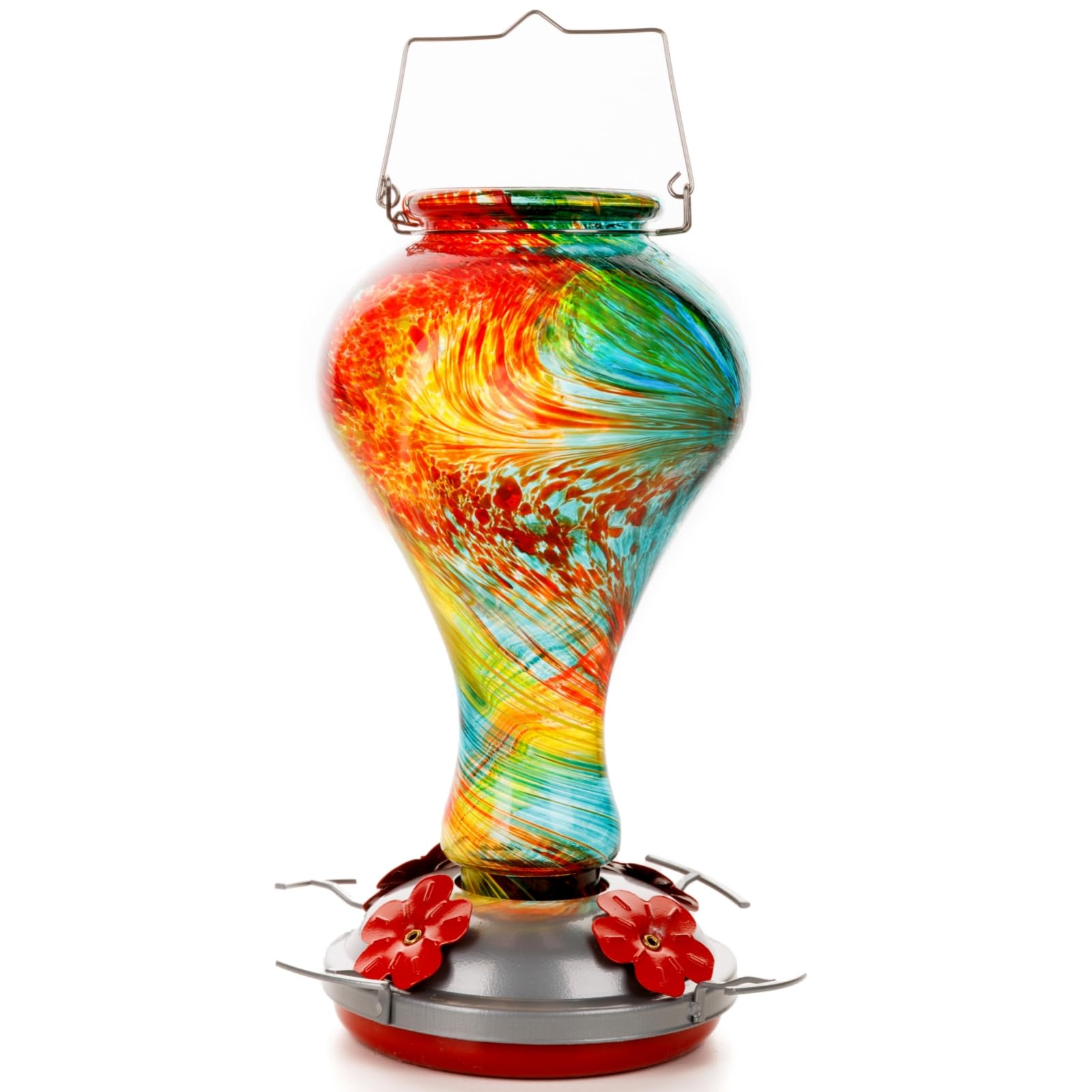 Amazon.com : Glass Hummingbird Feeder for Outdoors Hanging 26 Ounces ...