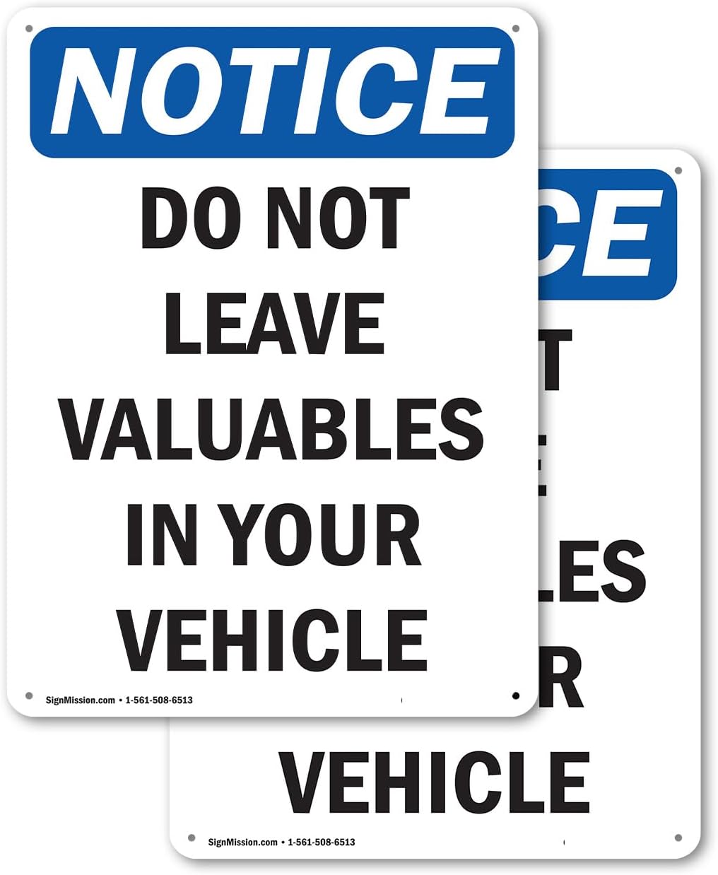 Amazon.com: (2 Pack) Do Not Leave Valuables In Your Vehicle OSHA Notice ...