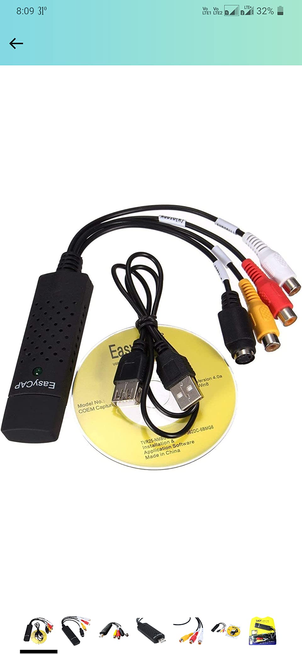 EasyCap Video and Audio Capturing Device, USB, AV (RCA/Composite ...