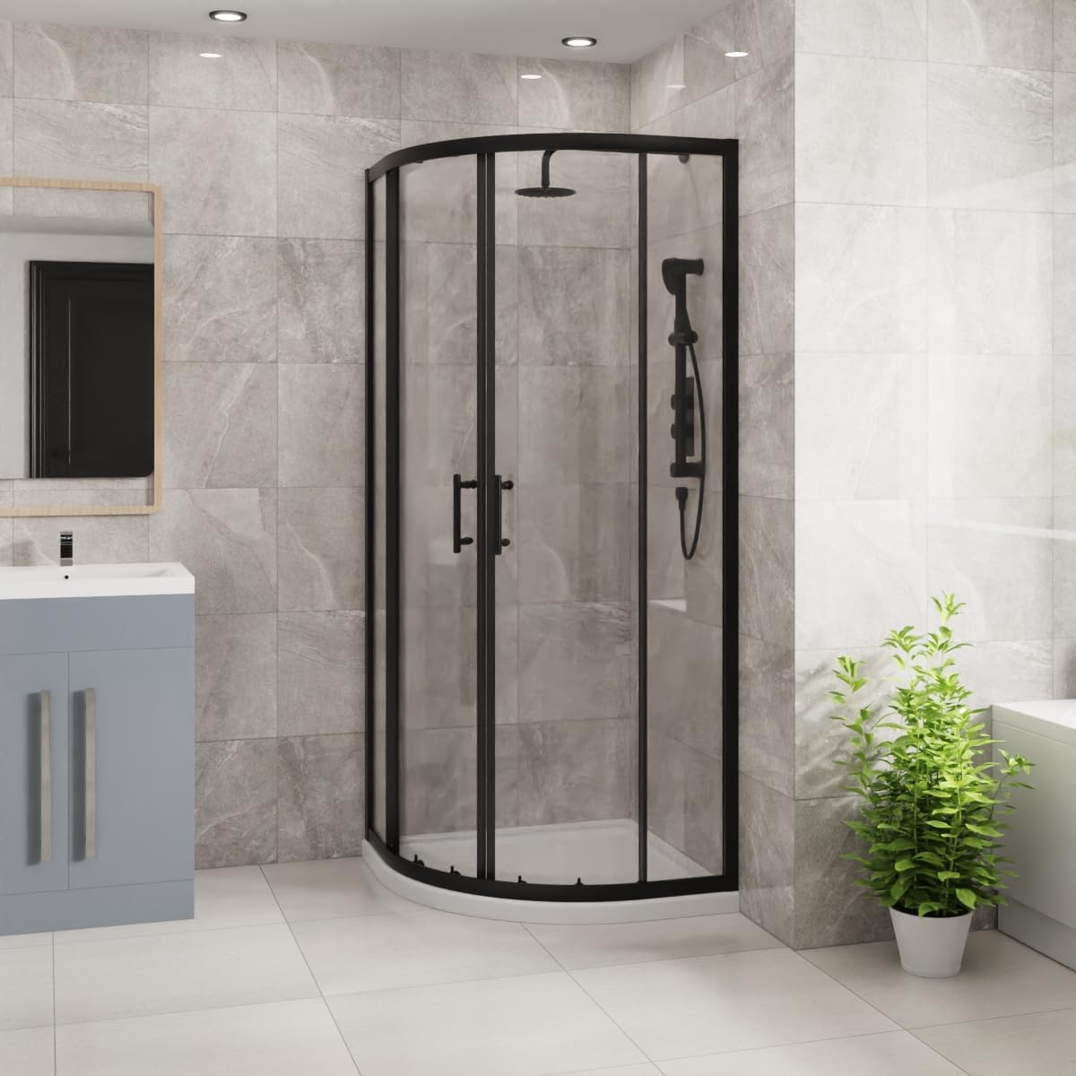 Blümme 700 x 700mm Quadrant Shower Enclosure Matte Black Framed 6mm ...
