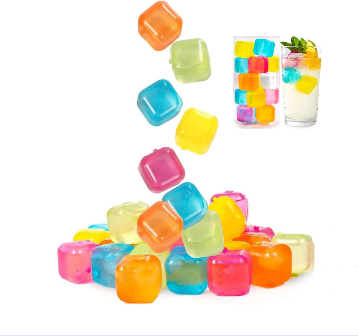 Amazon.com: Reusable Ice Cubes Colorful Plastic Square Ice cubes Pack ...