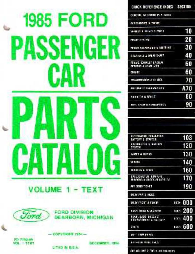Amazon.com: 1985 Ford Parts Numbers Book List Catalog Guide Interchange ...