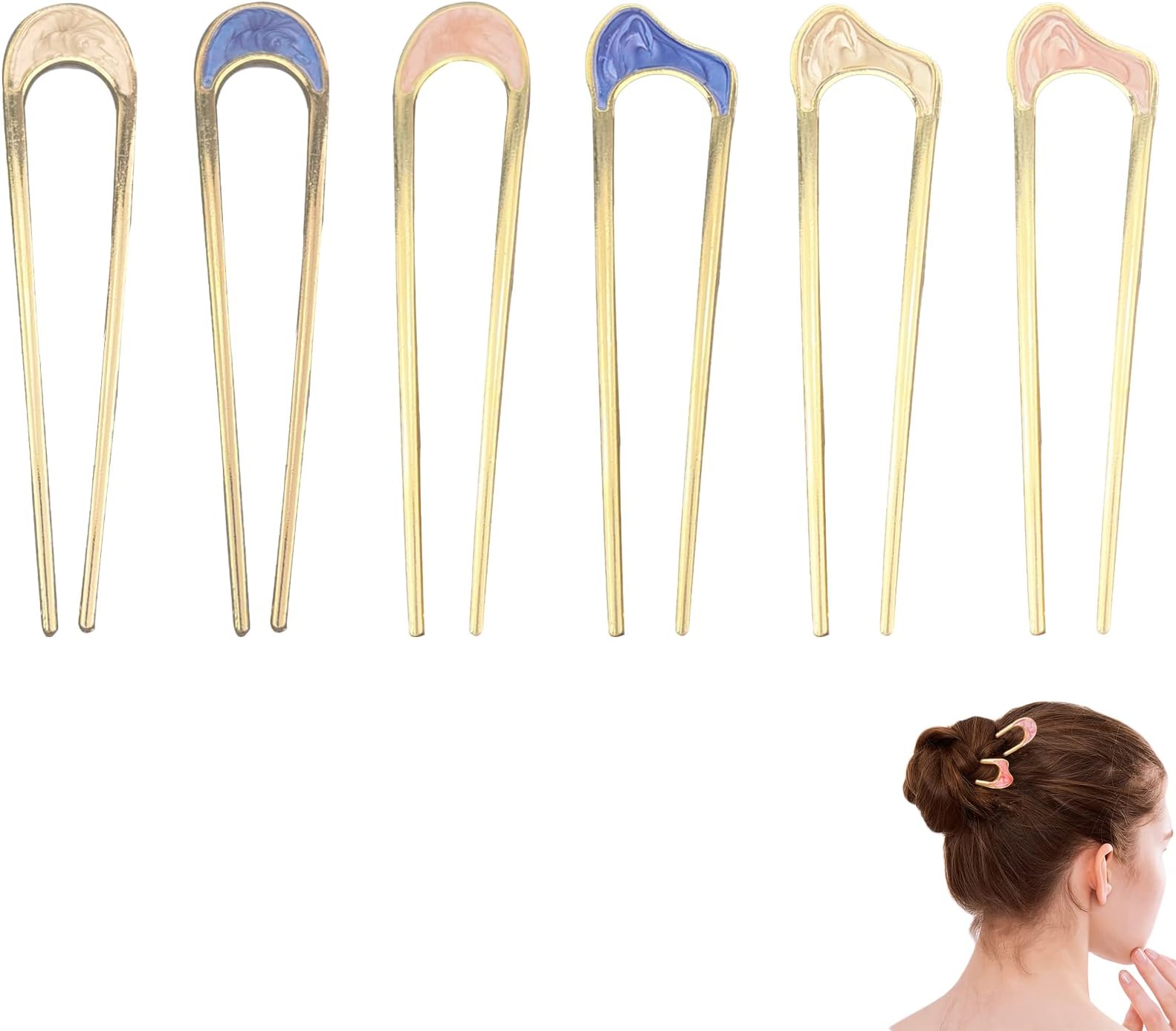 Amazon.com : 6 PACK Metal U Shape Hair Fork Sticks Updo Hair Bun ...