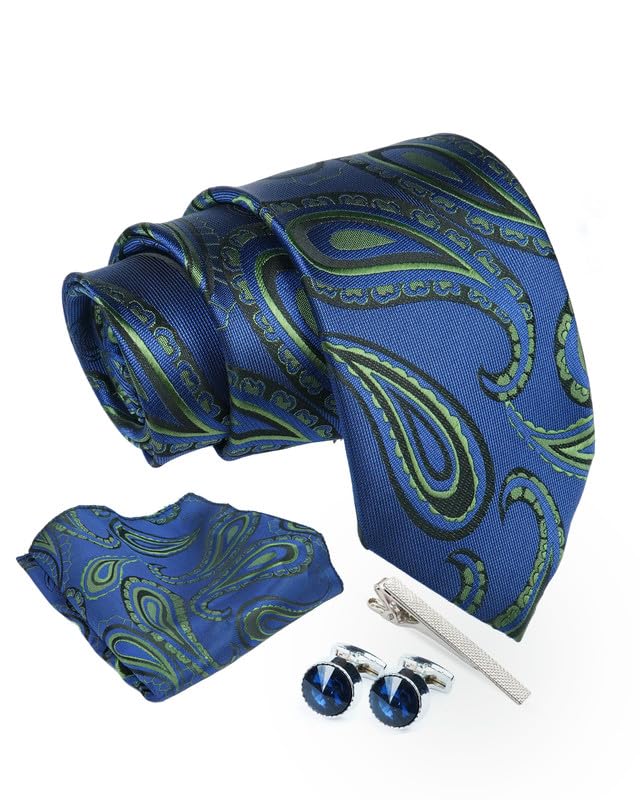 Buy Axlon Blue Paisley Tie For Men – Formal Ties Set With Pocket Square ...