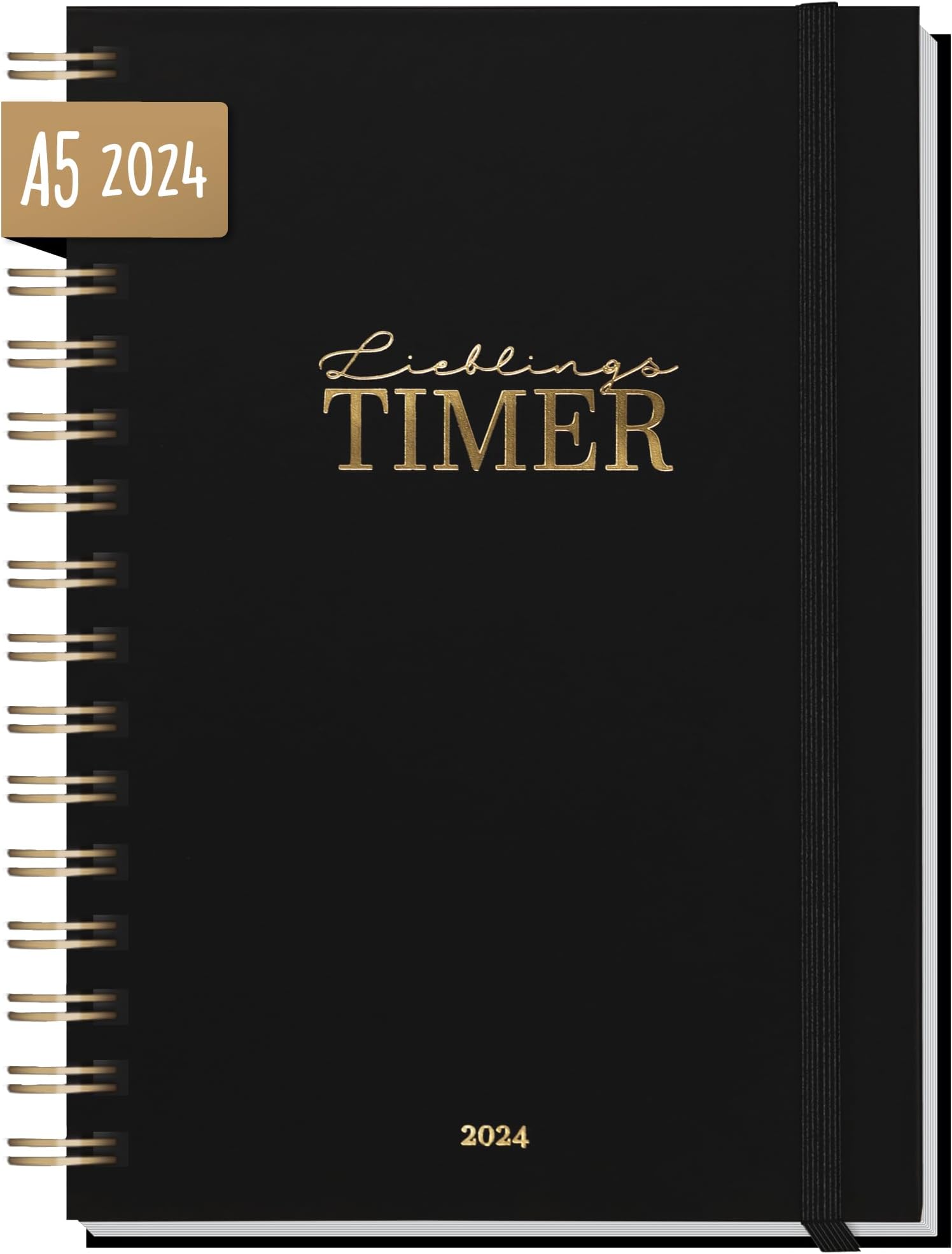 Kalender 2024 A5 "Lieblings-Timer" [Black Edition Gold] Terminplaner ...