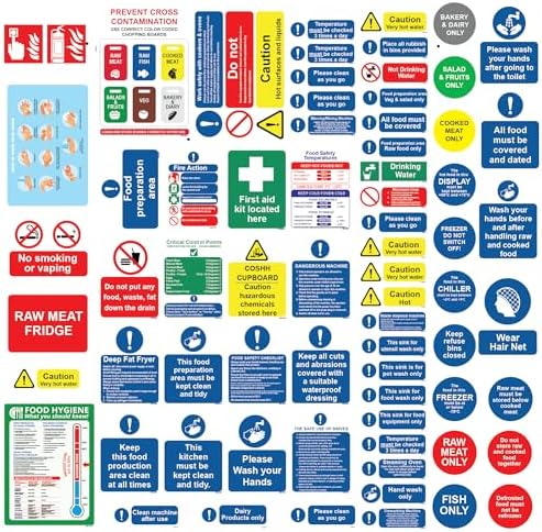 RDLCAR Kitchen Safety Signs and Sticker Qty 71 of Various Sizes Self ...