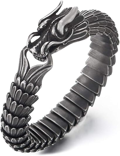 Amazon.com: COOLSTEELANDBEYOND Retro Style Mens Steel Dragon Link Chain ...