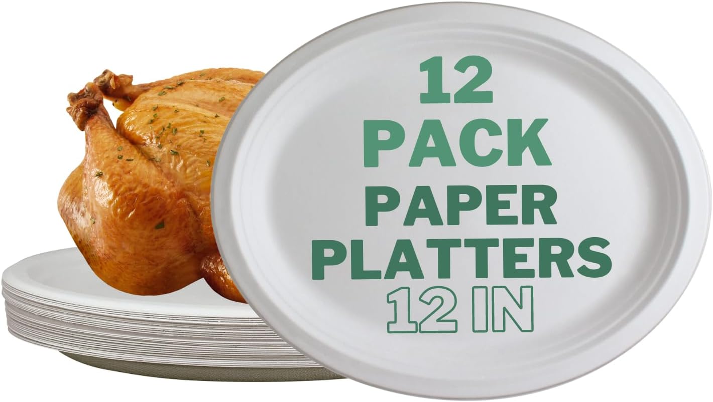 Amazon.com: FAMASTON 12 pack Oval Paper Plates 12 inch 100% Compostable ...