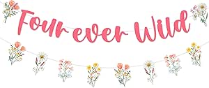 Amazon.com: Fangleland Wildflower Birthday Banner Garland, Four Ever Wild Floral Theme 4th Bday ...