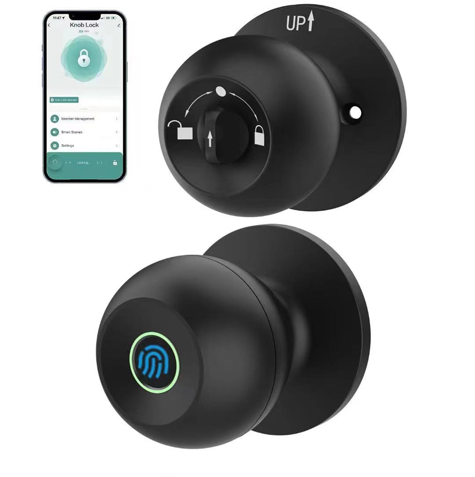 Smart Fingerprint Door Knob Bluetooth Safety Lock Deadbolt Biometric ...