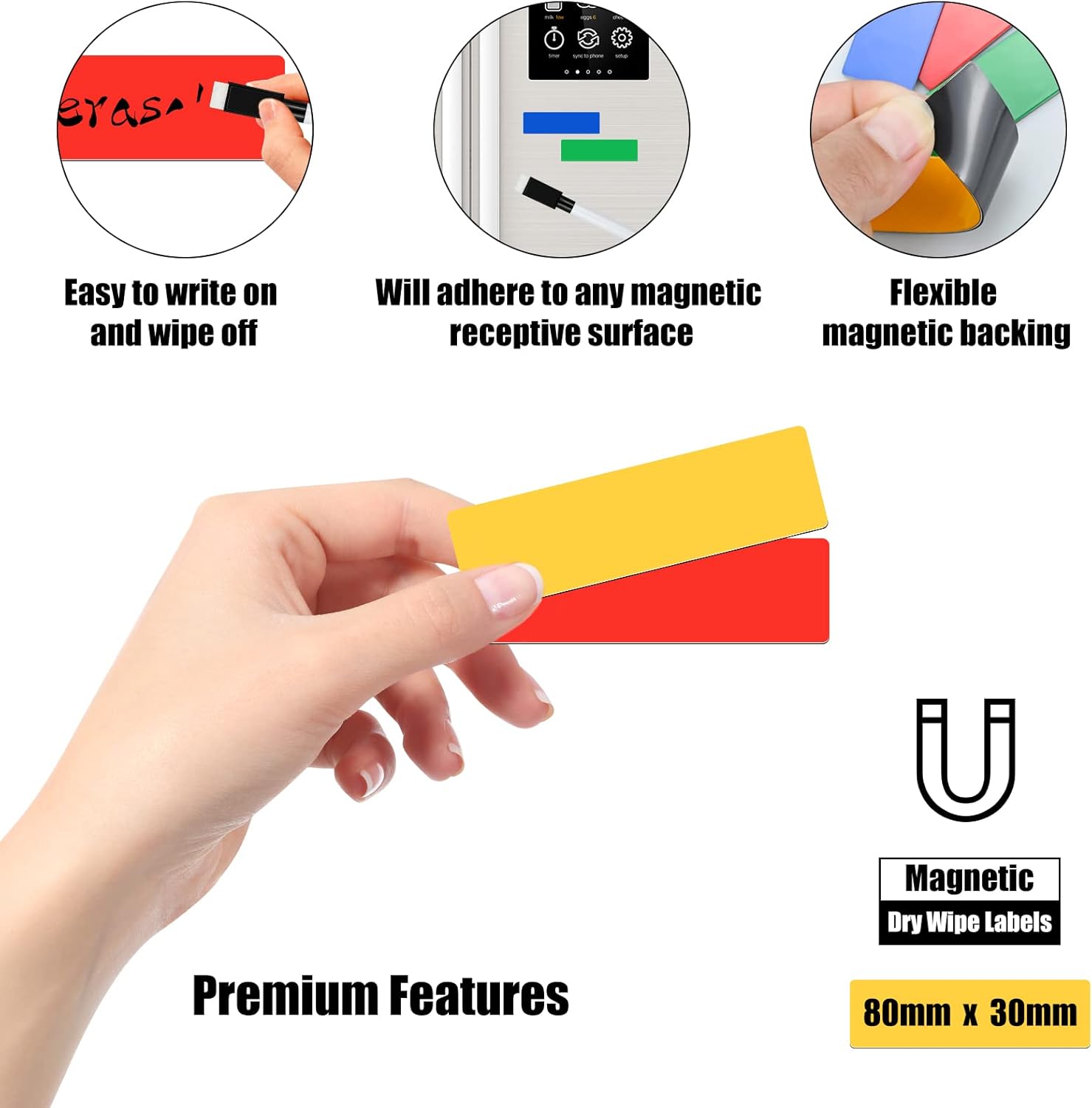 80Pcs Magnetic Labels, (2.75×0.78 in) Flexible Magnetic Strips for ...