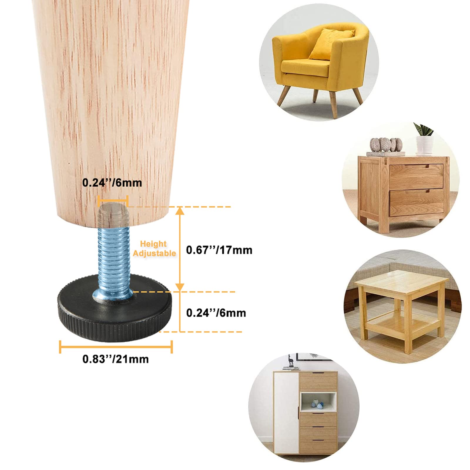 Snapklik.com : WAFJAMF 24 PCS M6 Thread Adjustable Furniture Levelers ...
