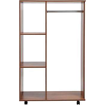 HOMCOM Open Wardrobe with Hanging Rail and Storage Shelves w/Wheels ...