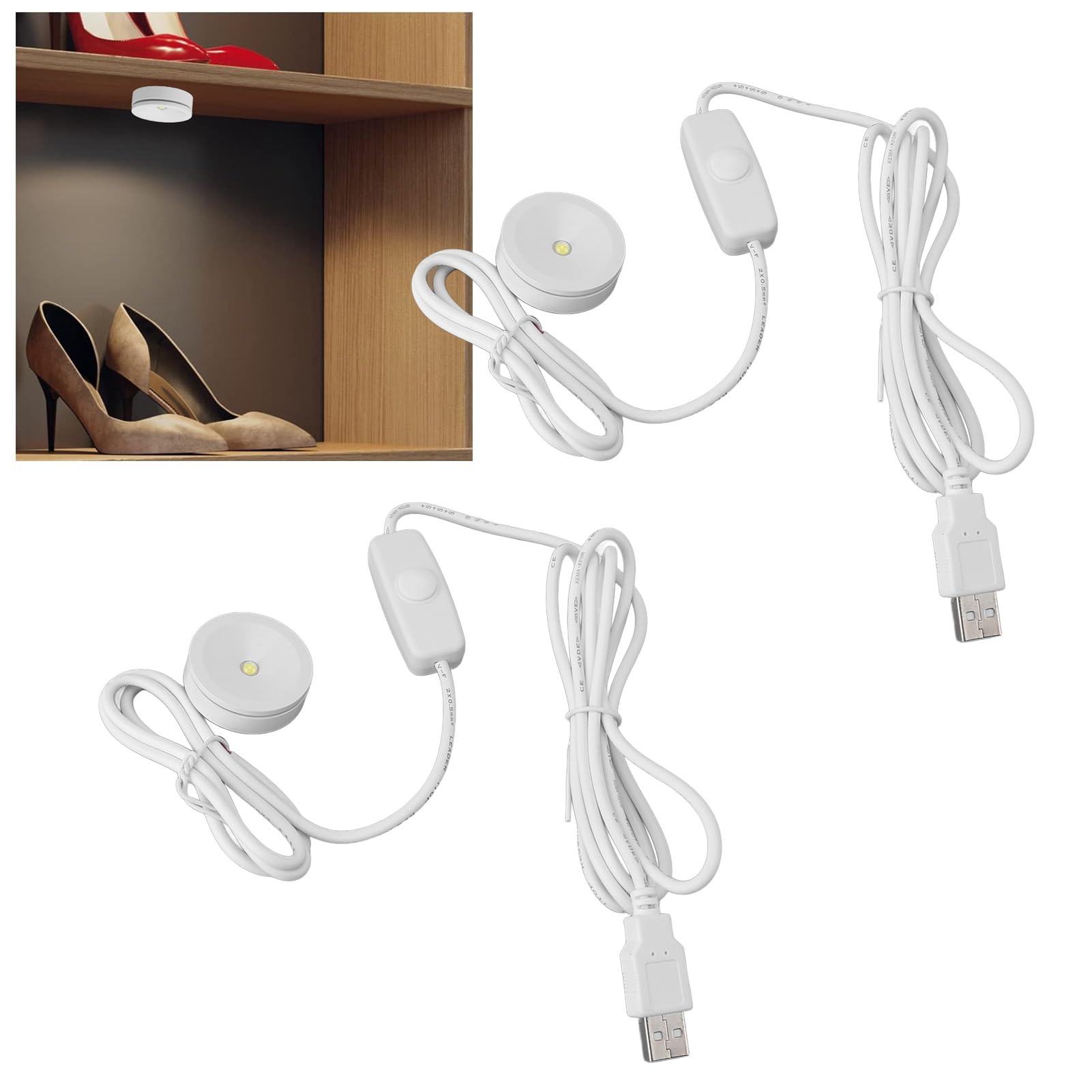 Warm Light Display Cabinet Lights 2-Pack Dimmable LED Mini Spotlights ...