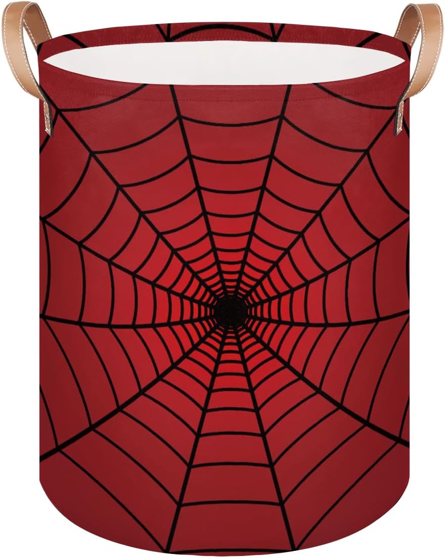 Amazon.com: Large Laundry Hamper Basket Red Spider Web Round ...