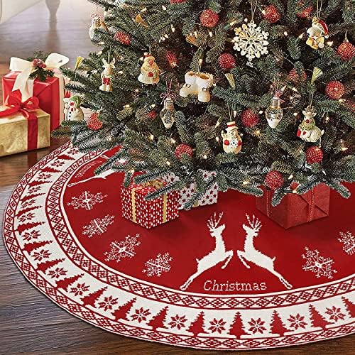 Amazon.com: OurWarm Christmas Tree Skirt, 48 inch Knit Red Tree Skirt ...