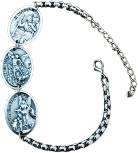 Amazon.com: Stainless Steel Chain Religious Bracelet - 3 Catholic Saint ...